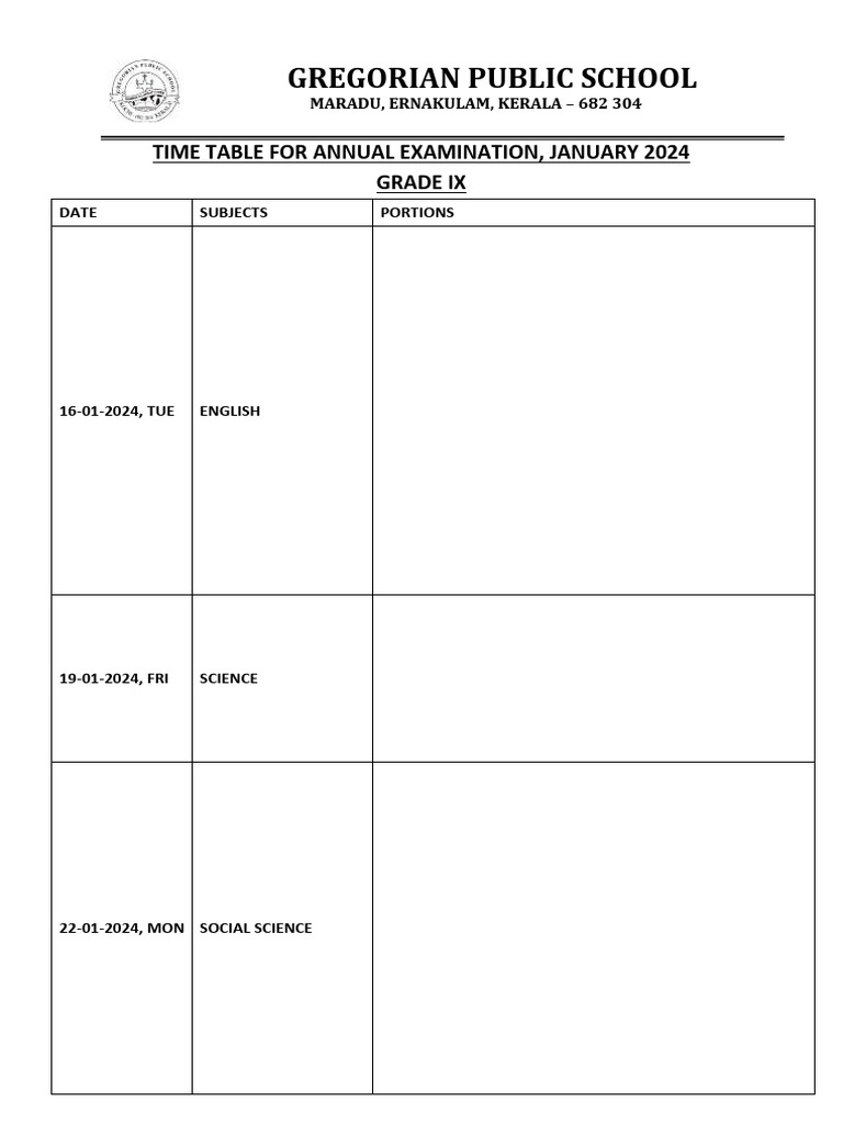 TERM 2 GRADE 9 - TIME TABLE -WITH PORTIONS | PDF | Area