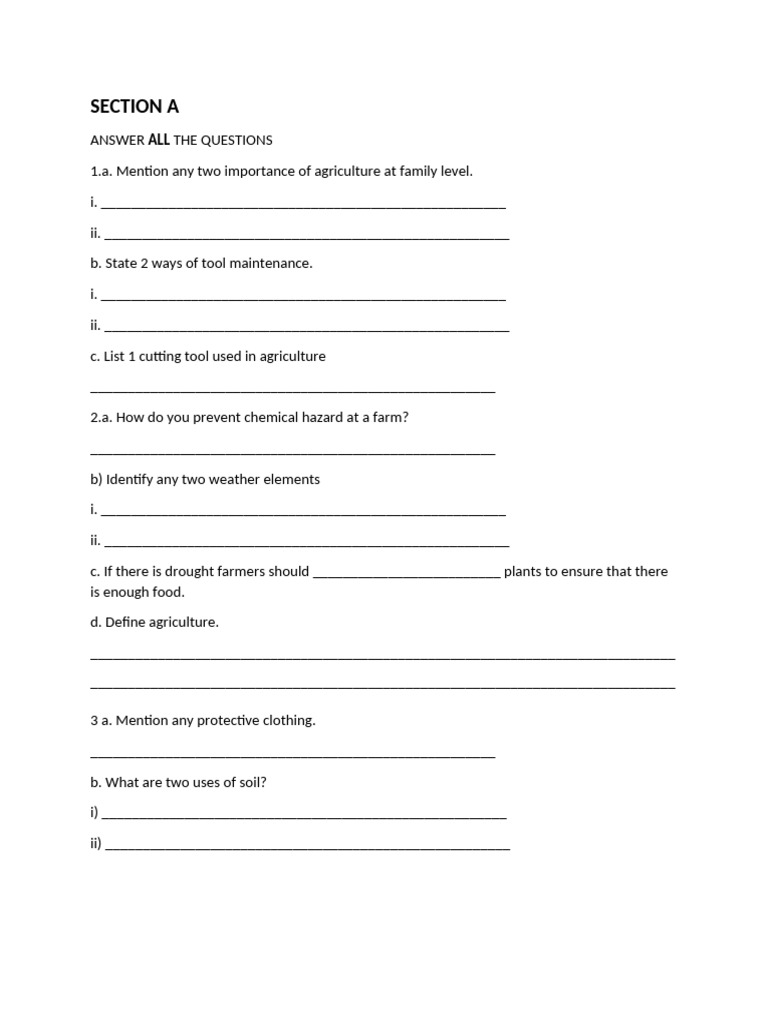Agriculture and Nutrition Basics Quiz | PDF | Agriculture | Soil