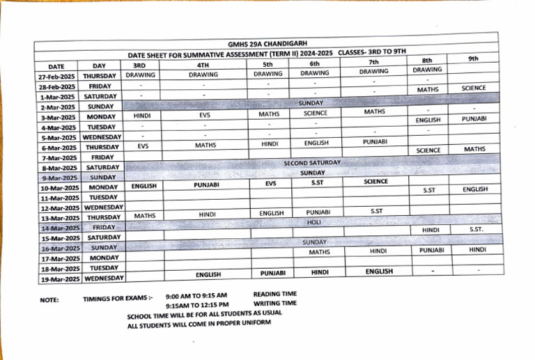 Date Sheet For Final Exam | PDF