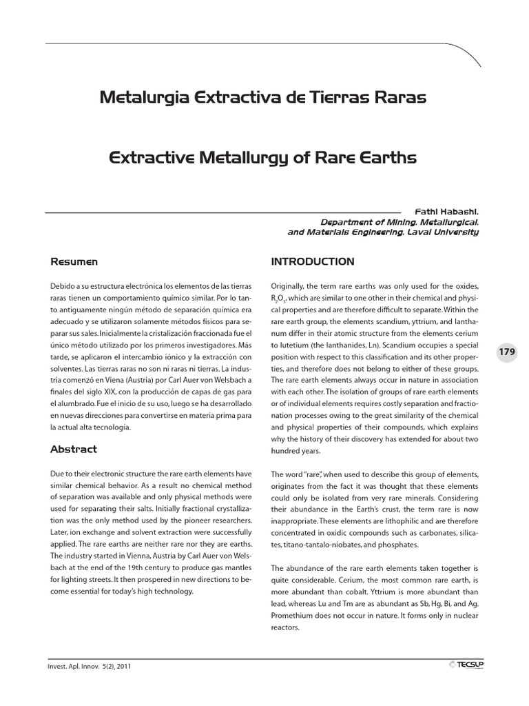 Extractive Metallurgy of Rare Earths | PDF | Chemical Substances ...