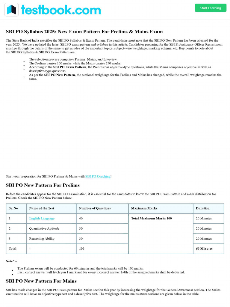 SBI PO Syllabus 2025 - New Exam Pattern For Prelims & Mains Exam | PDF