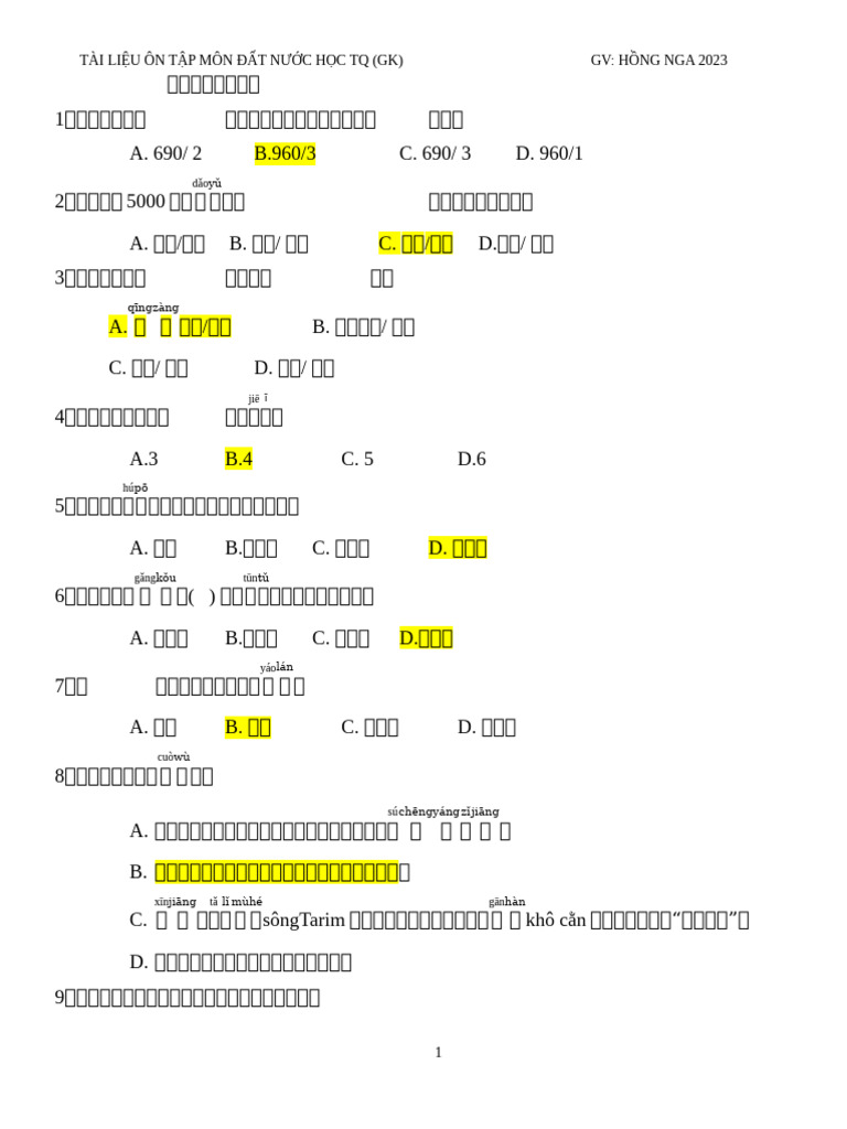 ON TAP GK 1 (Dap An) | PDF