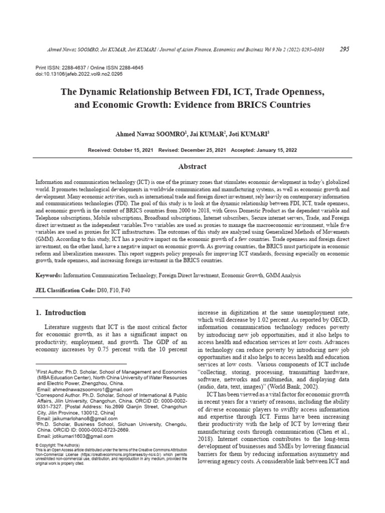 The Dynamic Relationship Between FDI, ICT, Trade Openness, and Economic ...