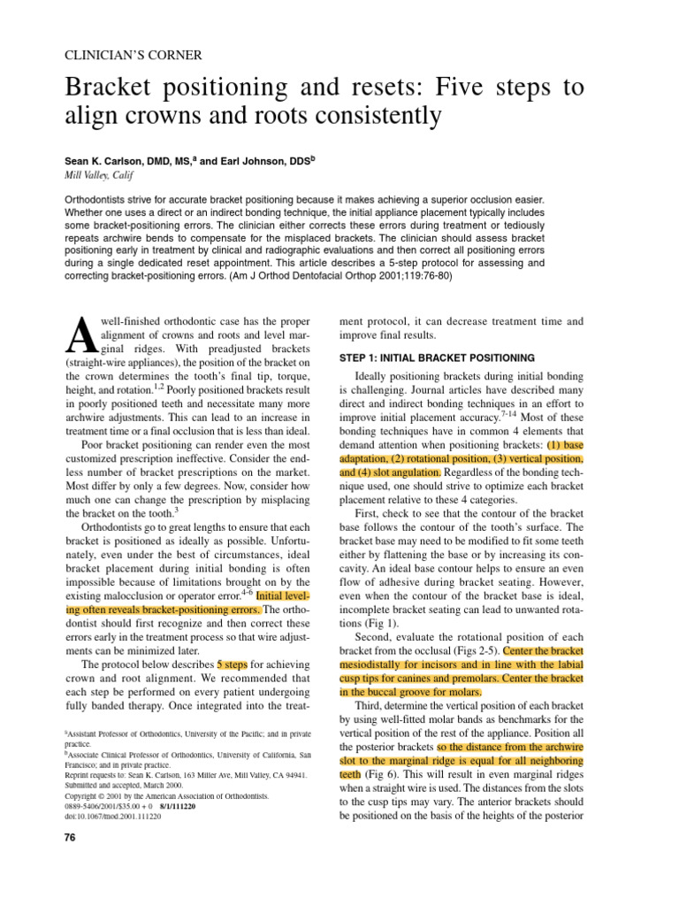 Five Steps for Accurate Bracket Positioning | PDF | Dental Anatomy ...
