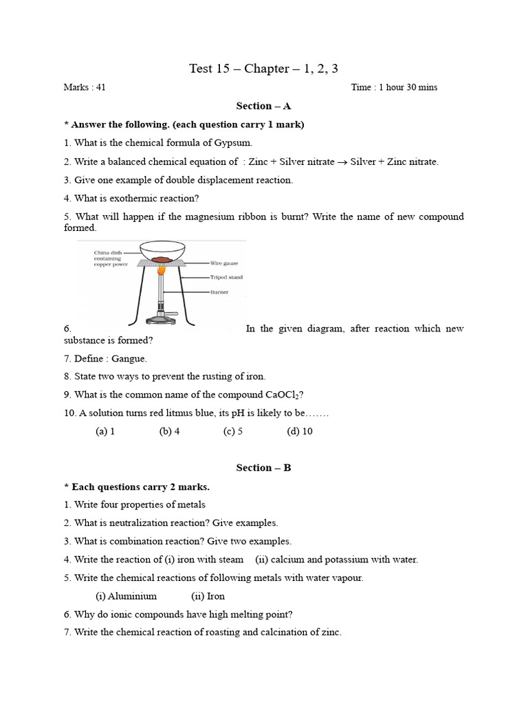 Chemistry Test Questions and Answers | PDF