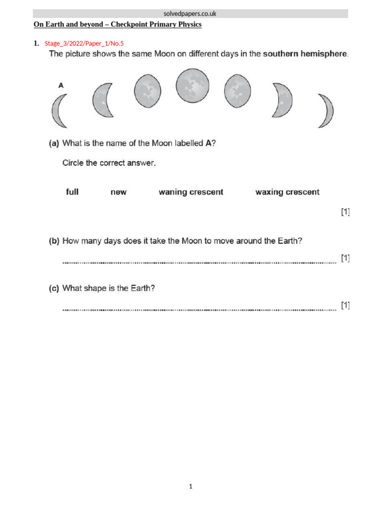 2023 2 On Earth and Beyond Checkpoint - Primary Physics Progression ...