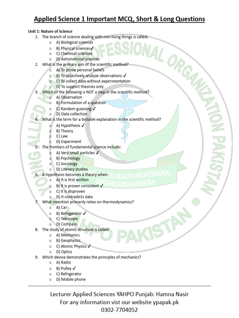 Applied Sciences Mcqs , Short & Long Question | PDF | Amine | Amide