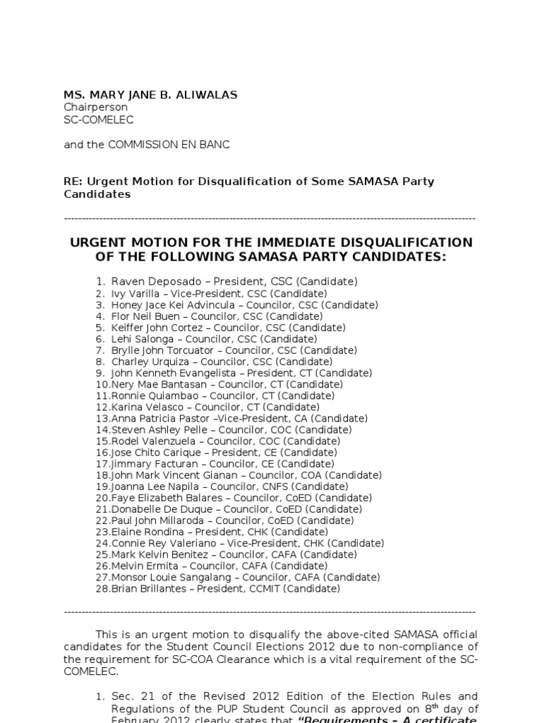 Disqualification Letter | Corporate Governance | Corporate Law