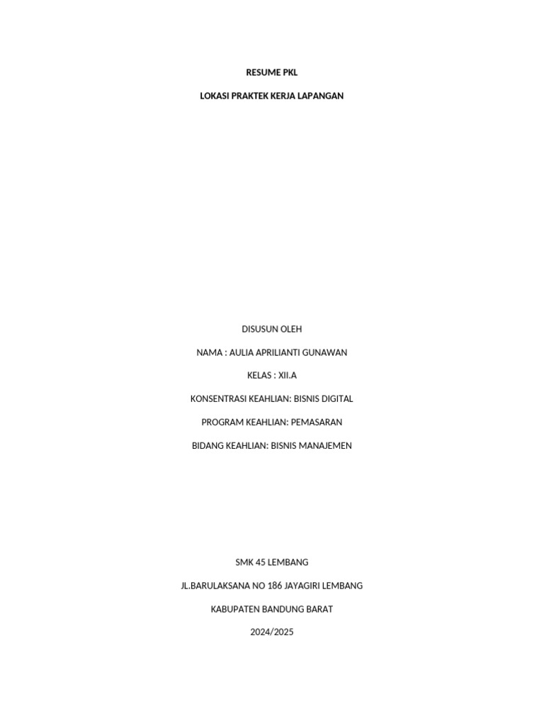 Resume PKL Bisnis Digital di Yomart | PDF
