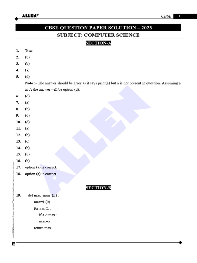Computer Science Paper 2022 23 Solution | PDF | File Transfer Protocol ...
