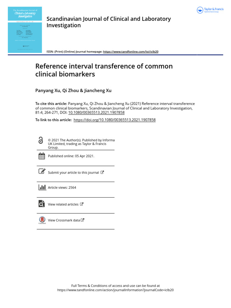 Reference Interval Transference of Common Clinical Biomarkers | PDF | Outlier