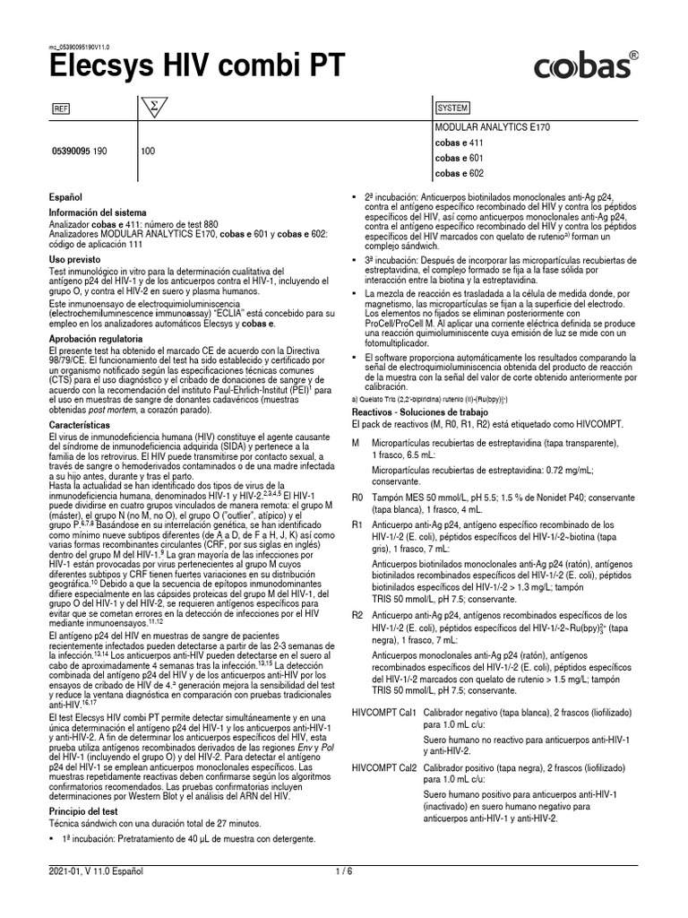 Test Elecsys HIV combi PT: Información y Uso | PDF | Anticuerpo ...
