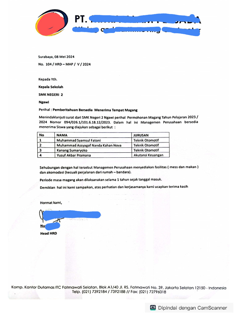 Contoh Surat Magang Perusahaan | PDF