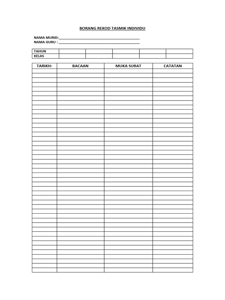 Borang Rekod Tasmik Individu | PDF