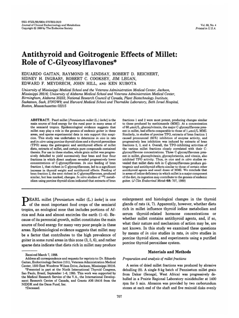 Antithyroid and Goitrogenic Effects of Millet - Role of C ...