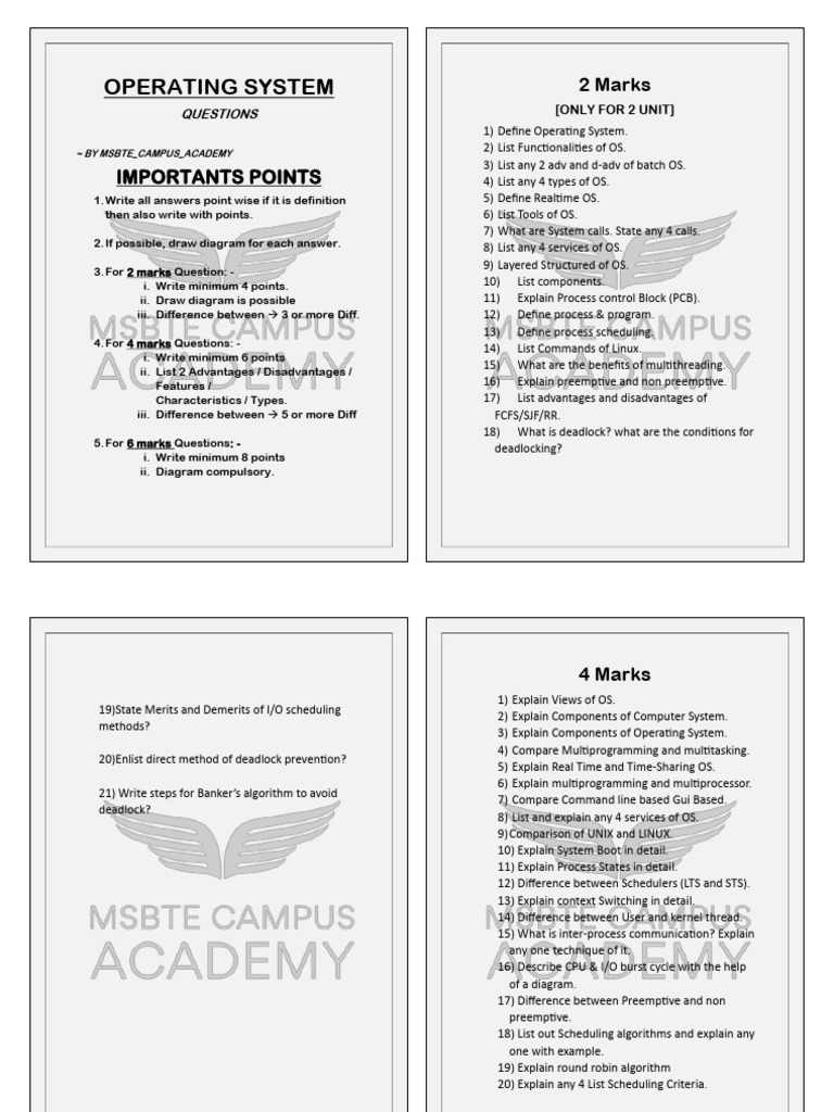 OPERATING SYSTEM QB by msbte_campus - converted | PDF | Scheduling (Computing) | Operating System
