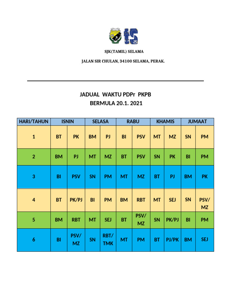Jadual PDPR PKPB Baru 2020 | PDF
