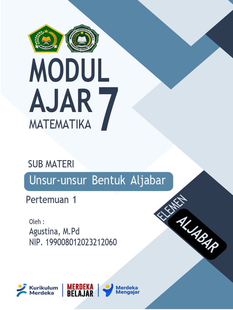 Modul Ajar - Unsur-Unsur Bentuk Aljabar (Pertemuan 1) | PDF