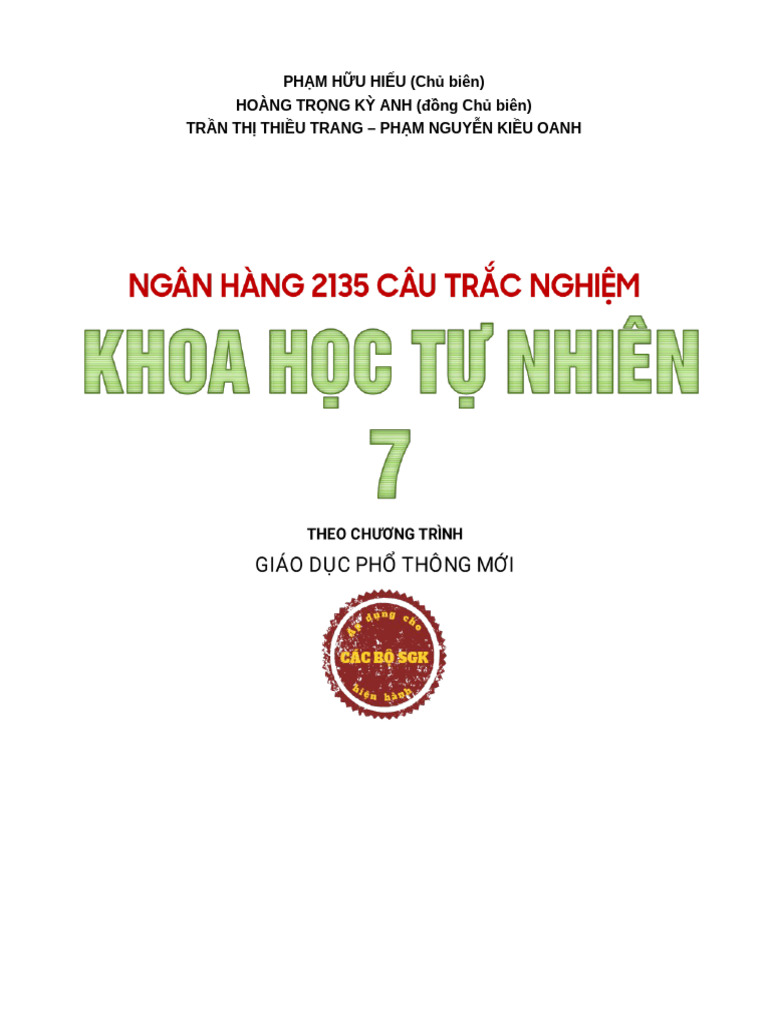 NGÂN HÀNG 2135 CÂU TRẮC NGHIỆM KHTN 7 | PDF