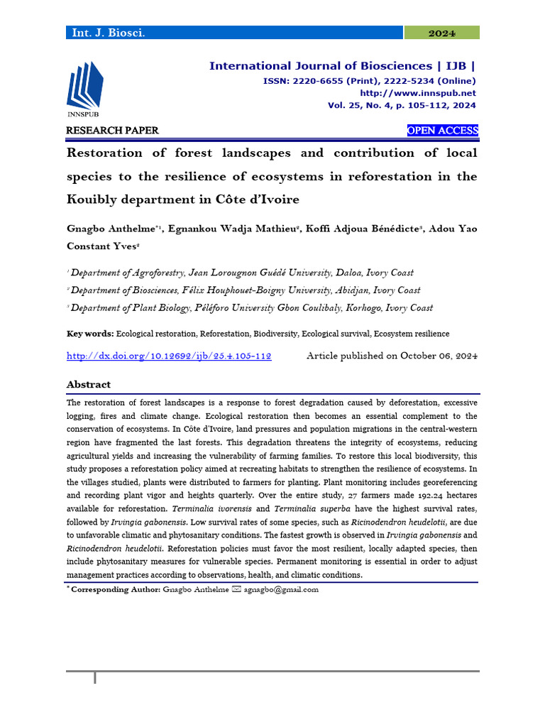 Restoration of Forest Landscapes and Contribution of Local Species To ...