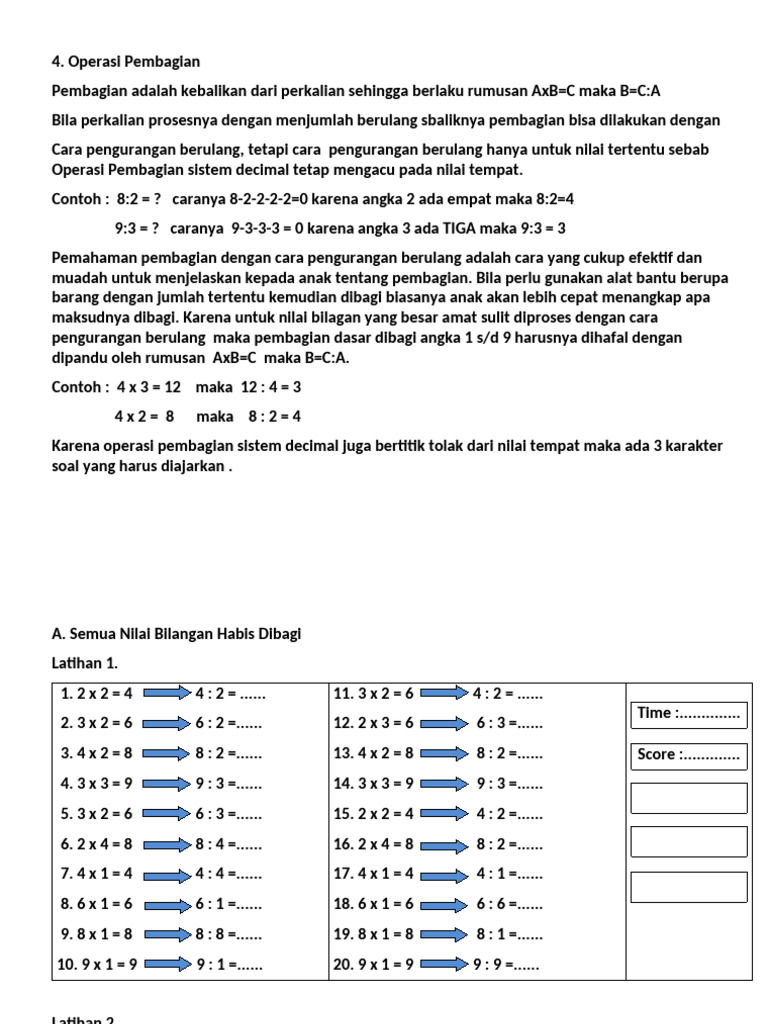 Operasi Pembagian | PDF