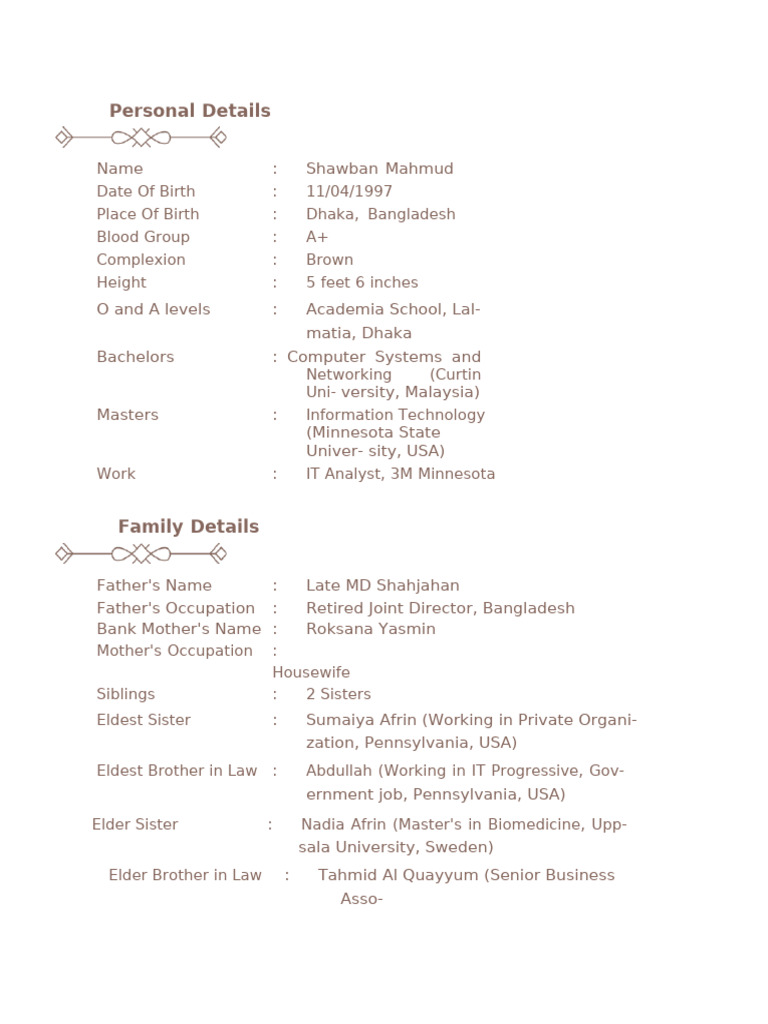 Shawban Mahmud's Personal Profile | PDF