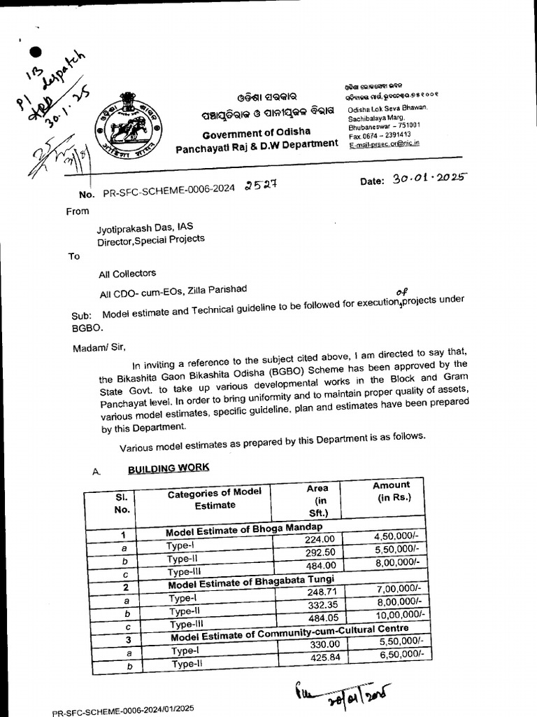 Model Estimate and Technical Guideline To Be Followed For Execution of ...