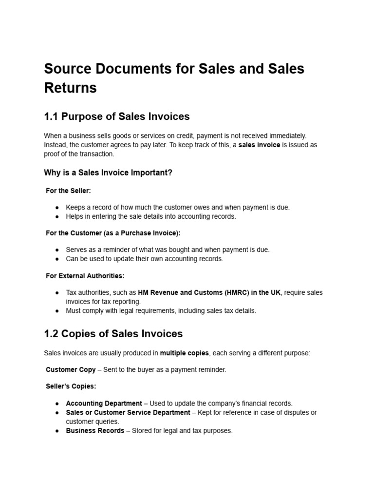 Source Documents for Sales Invoices | PDF