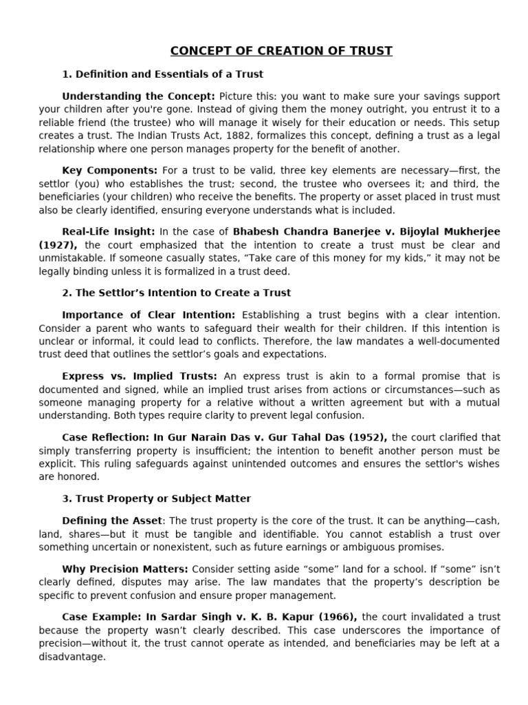 Understanding Trust Creation Essentials | PDF | Trustee | Property Law
