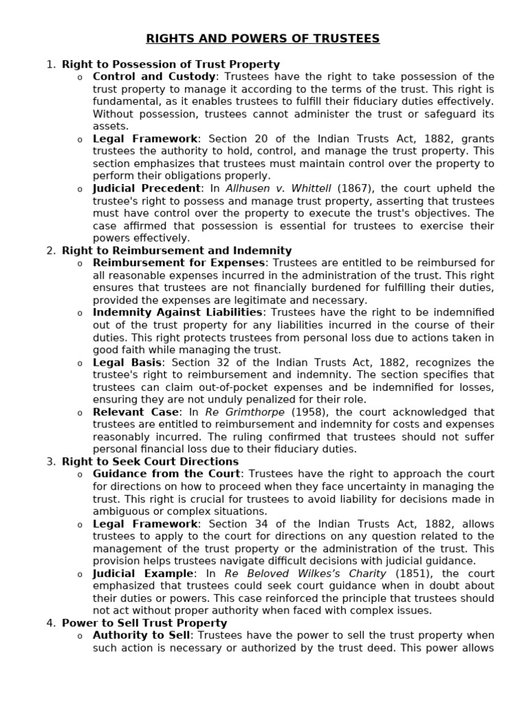 Rights and Powers of Trustees | PDF | Trustee | Indemnity