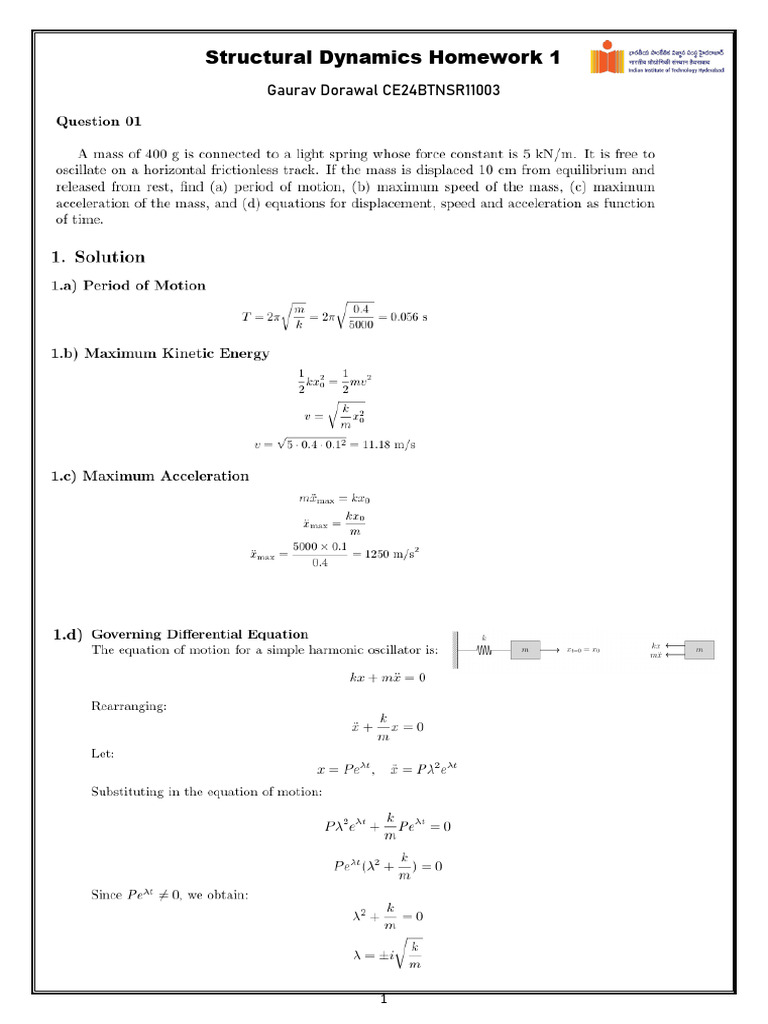 Structural Dynamics Homework Solutions | PDF