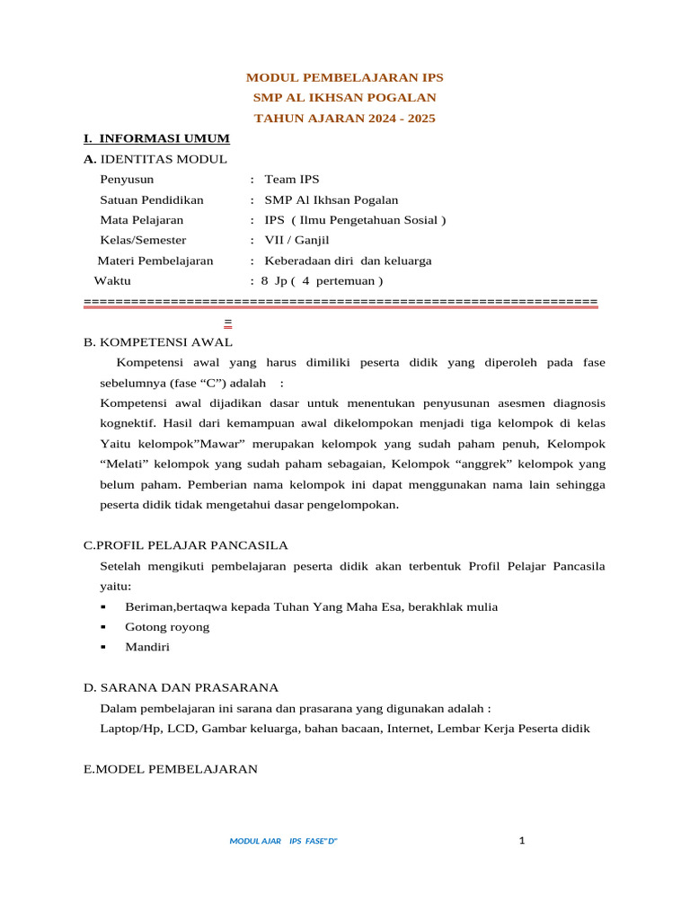 MODUL AJAR 1 IPS KELAS 7 oKE | PDF