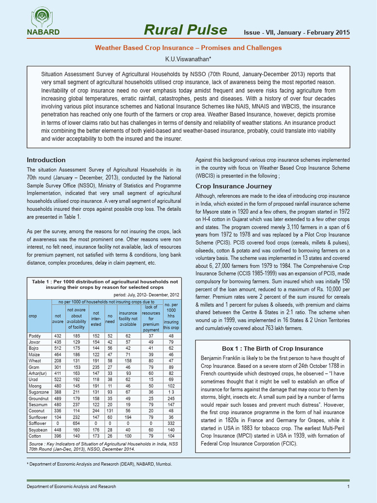 WEATHER BASED CROP INSURANCE | PDF | Insurance | Crop Insurance