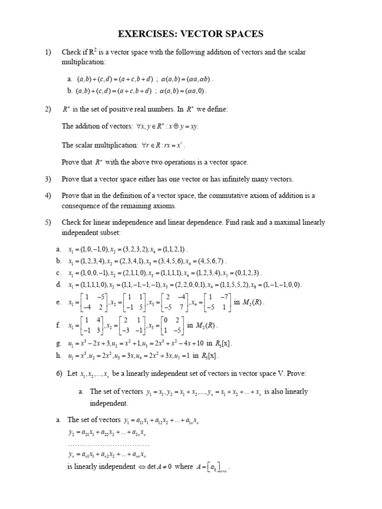 Exercises - Vector spaces | PDF | Vector Space | Basis (Linear Algebra)
