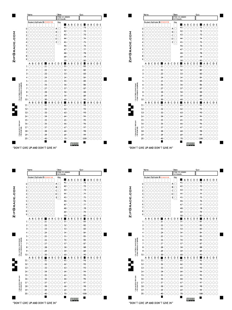 LABMAN ZipGrade100QuestionV2 | PDF