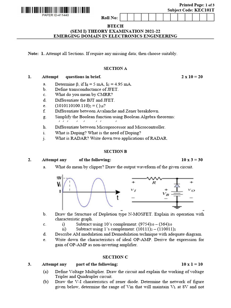 Electronics Engineering Exam Questions | PDF | Operational Amplifier ...