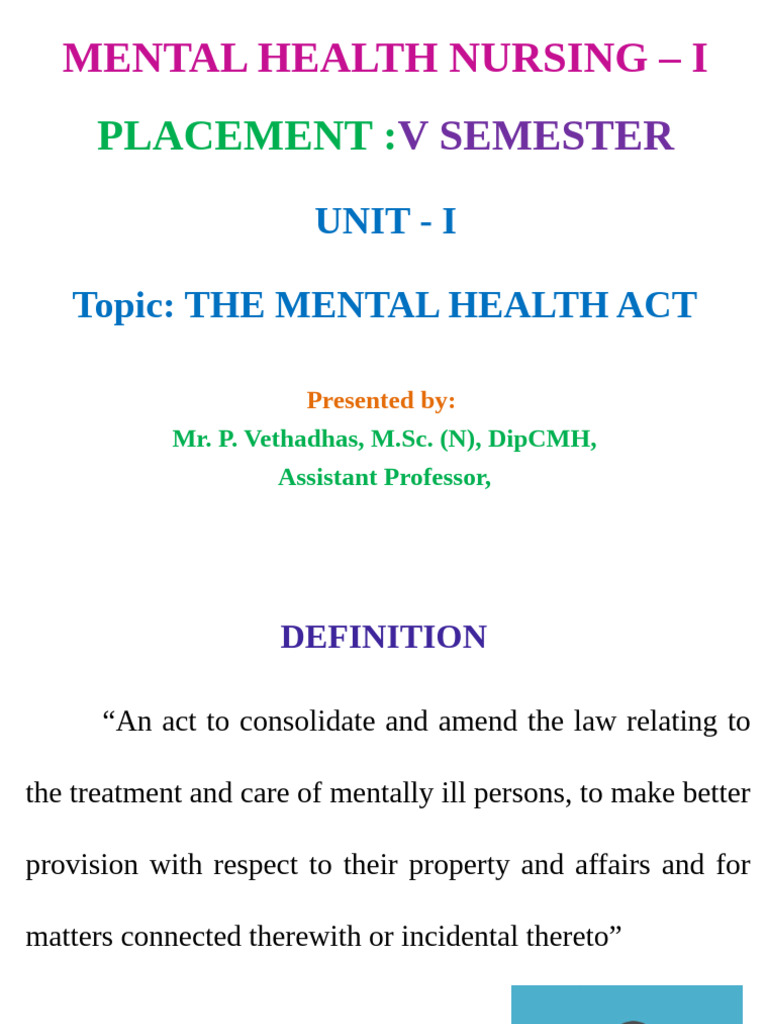 MHN Unit 1 Mental Health Act | PDF | Psychiatry | Mental Health