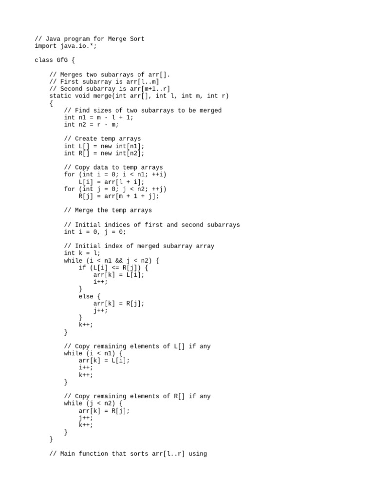 Java Merge Sort Implementation | PDF