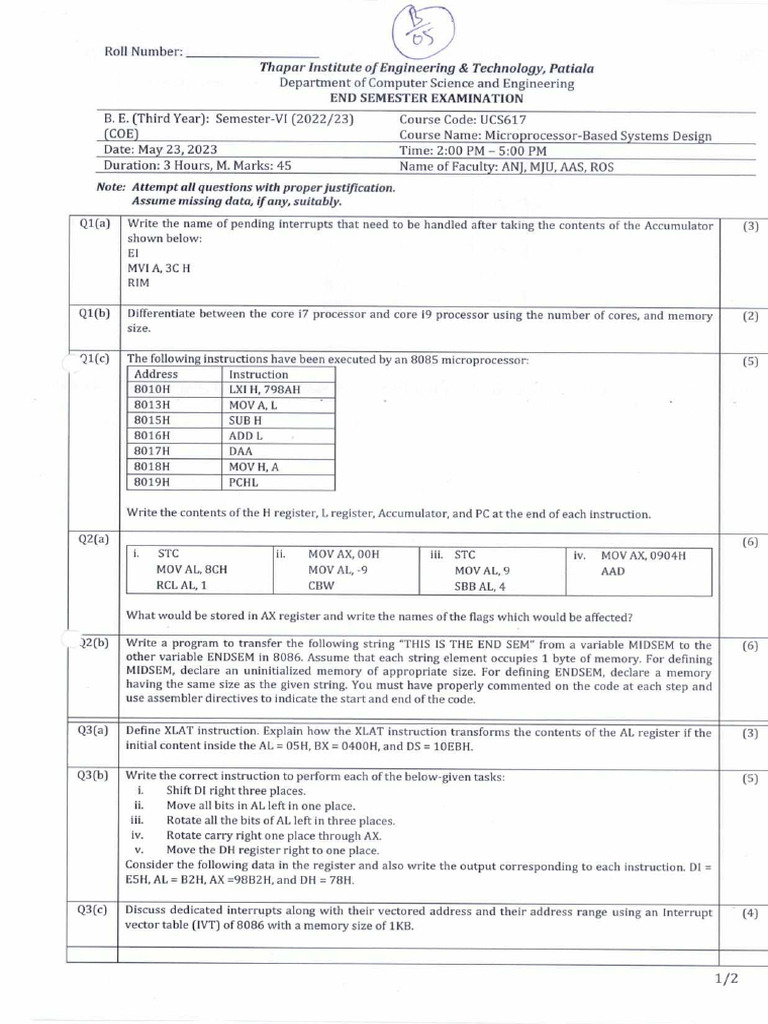 Microprocessor Systems Exam Paper 2023 | PDF | Office Equipment ...