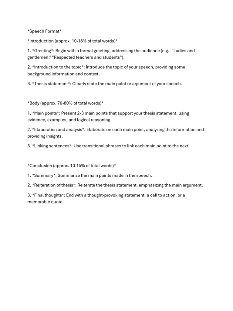 Speech Writing Structure Guide | PDF