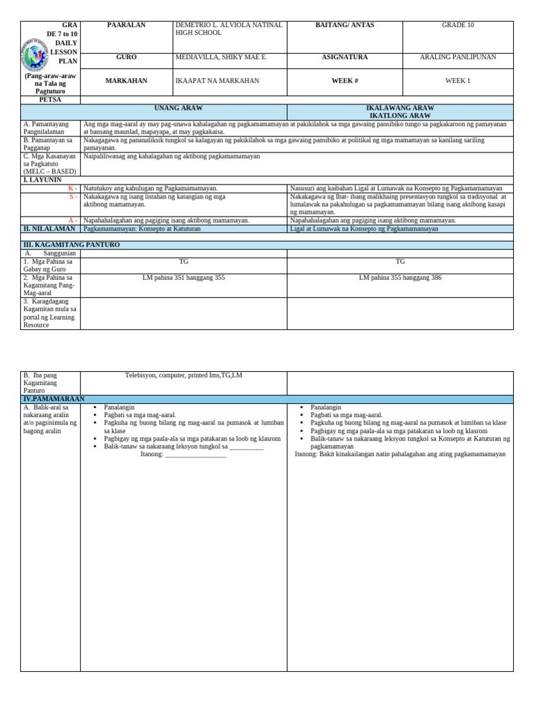Shiky FINAL NA DLP WEEK 1 AP | PDF