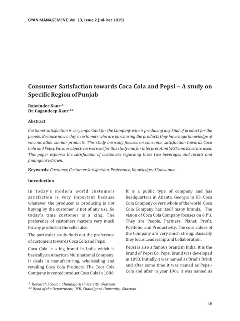 Consumer Satisfaction Towards 48 58 | PDF | Coca Cola | Pepsi