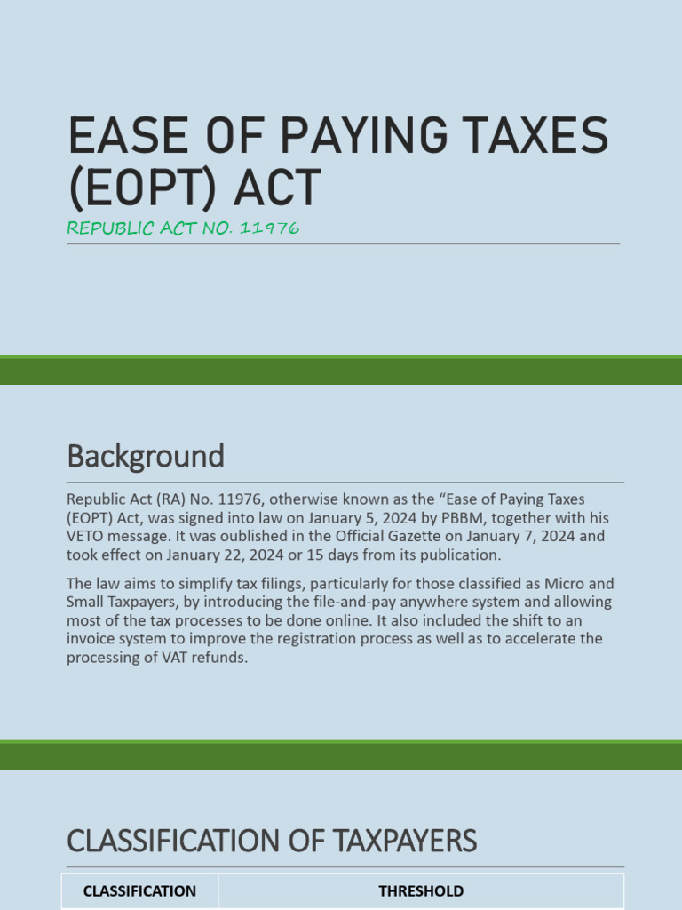 EOPT-Act | PDF | Value Added Tax | Taxes