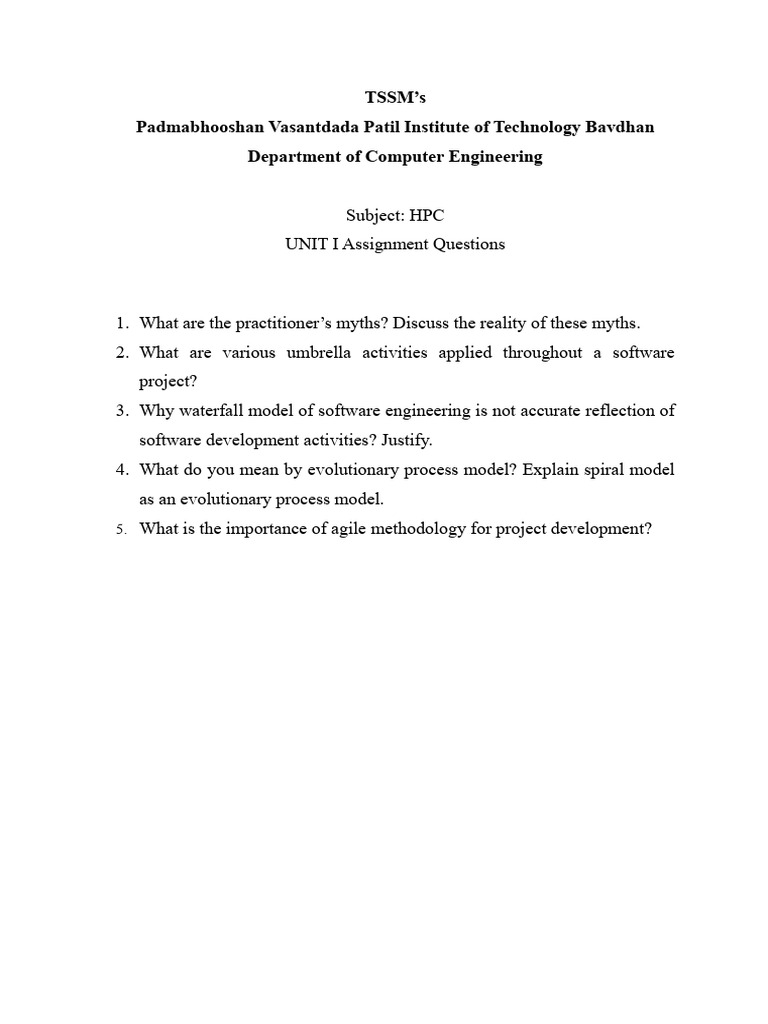 SE Unit1 Assignment Questions | PDF