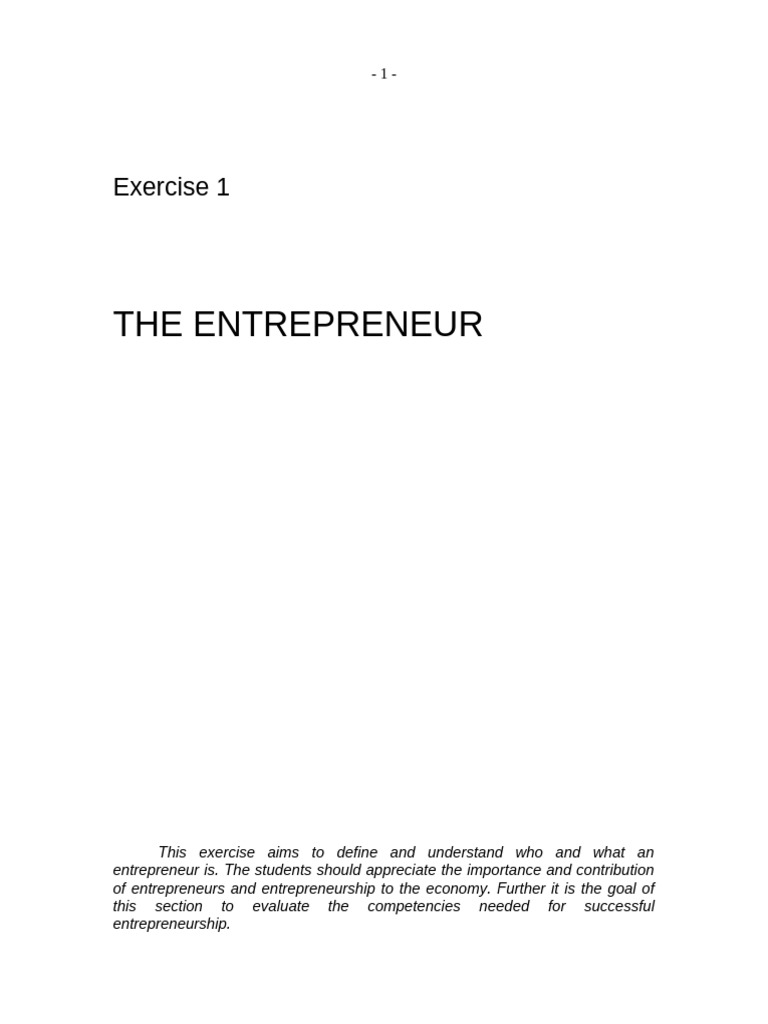 Exercise 1. The Entrepreneur | PDF | Entrepreneurship | Cognition