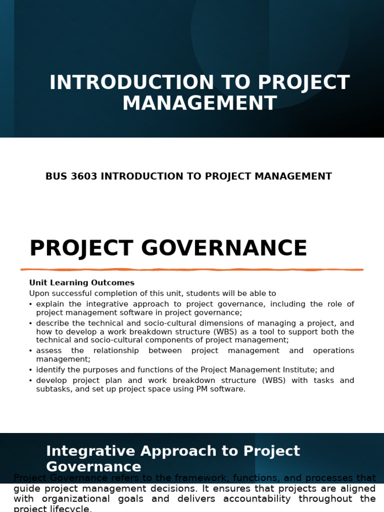 Bus 3603-Intro To PM Unit 2 | PDF | Project Management | Governance