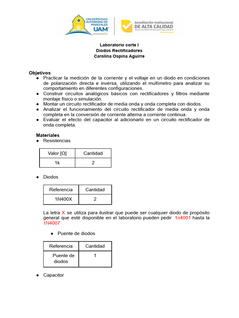 Guía Laboratorio Diodos - Rectificadores | PDF | Rectificador | Diodo
