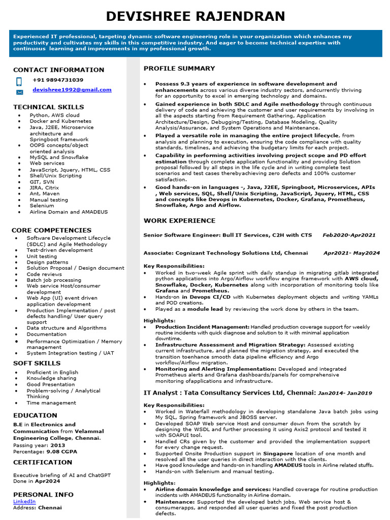 Devishree Cv | PDF | Software Development Process | Web Service