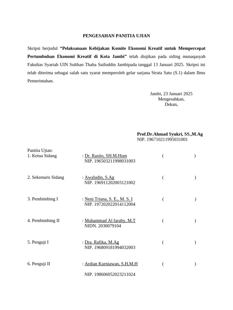 Surat Pengesahan Panitia Ujian Soni Pranata | PDF