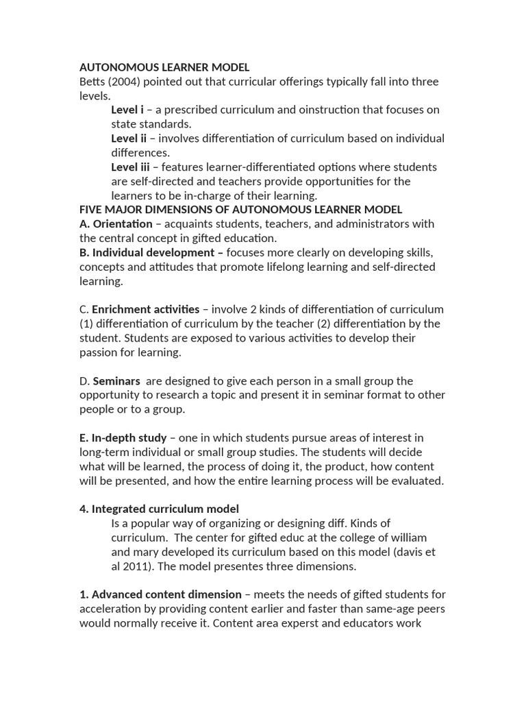 Autonomous Learner Model | PDF | Curriculum | Learning